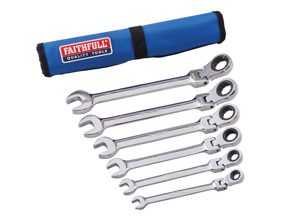 Faithfull 6 Piece Ratchet Combination Spanner Set - Screws & Fasteners