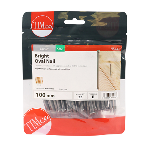 100mm Oval Nail - Bright 0.5 KG - Screws & Fasteners