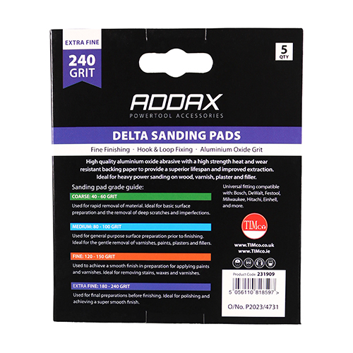 95 x 95mm Delta Sanding Pads P240 5 PCS - Screws & Fasteners
