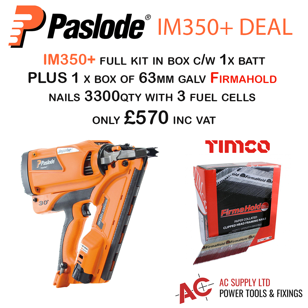 Im350+ Paslode Gun full kit in case c/w 1 x batt plus Box of 3300 Galv ...