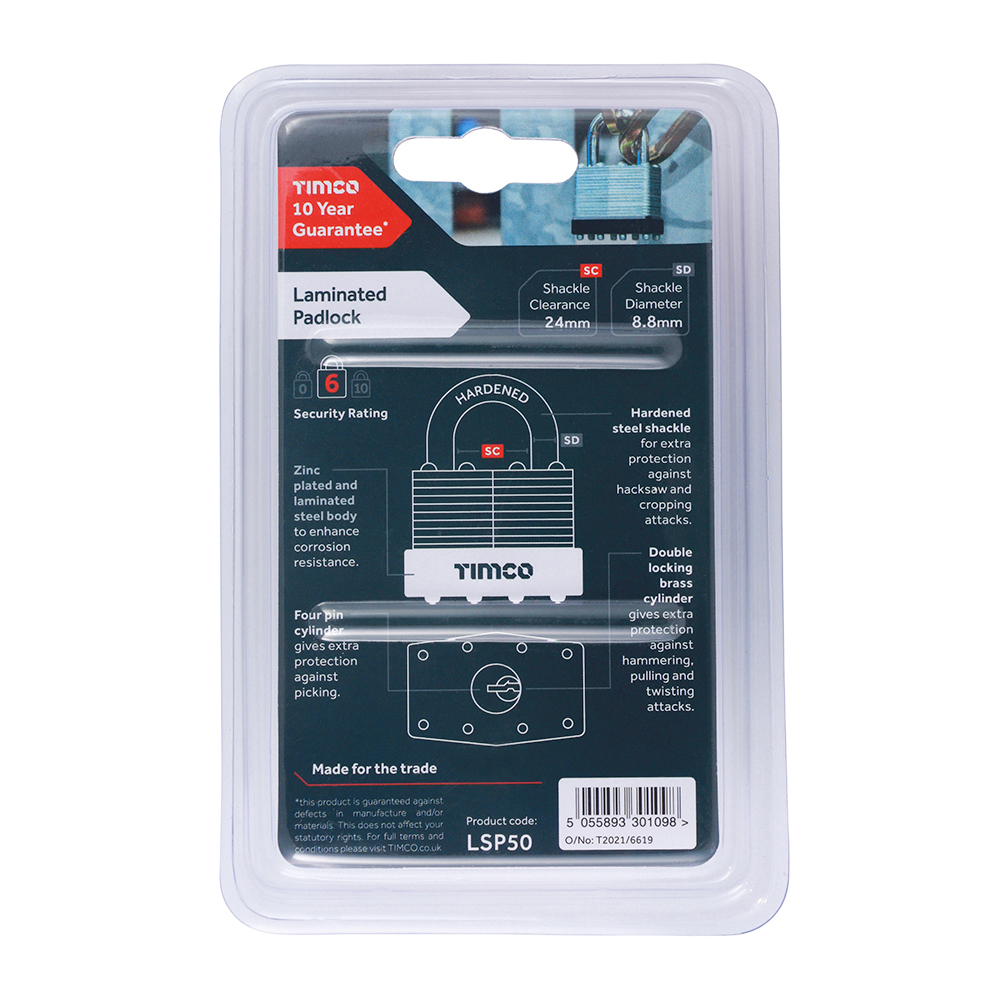 50mm Laminated Padlock 1 EA - Screws & Fasteners