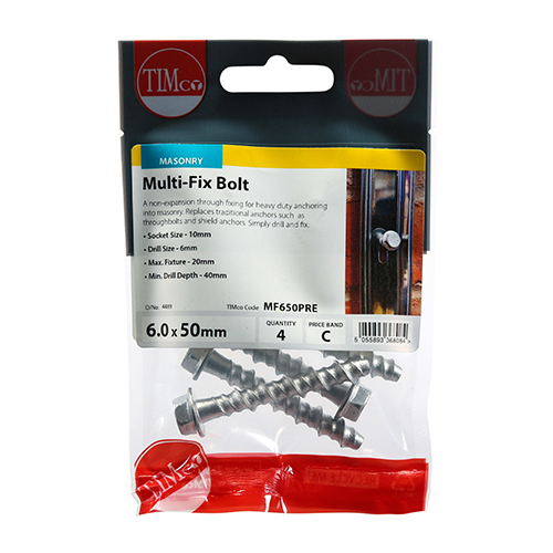 6.0 x 50 Multi-Fix Bolt Hex Flange Head 4 PCS - Screws & Fasteners