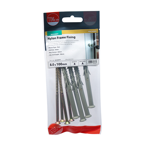 8.0 x 100 Nylon Frame Fixing - ZYP 4 PCS - Screws & Fasteners