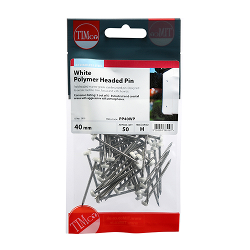 25mm Polymer Headed Pin WHITE 250 PCS - Screws & Fasteners