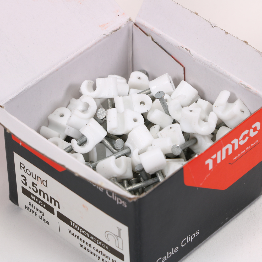To fit 3.5mm Round Cable Clip White 100 PCS - Screws & Fasteners